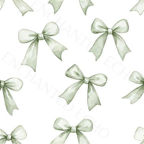 Sage Green Bows Seamless  Pattern Watercolor Repeating Green