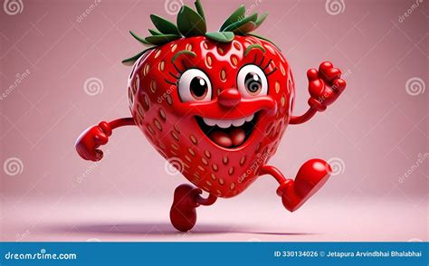 Cute Running Cartoon Strawberry Character 3d White Background Stock Illustration Illustration