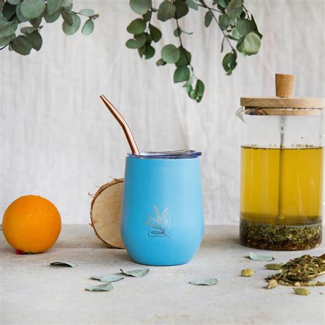 Calebasse à Maté Isotherme Bleu Pastel And Sa Bombilla Original Mate