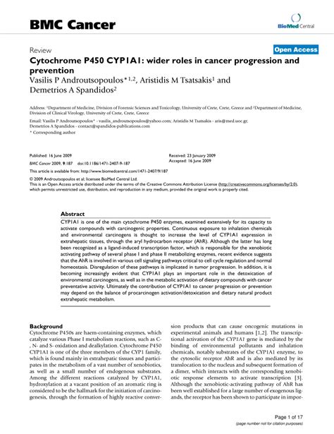 Pdf Cytochrome P450 Cyp1a1 Wider Roles In Cancer Progression And