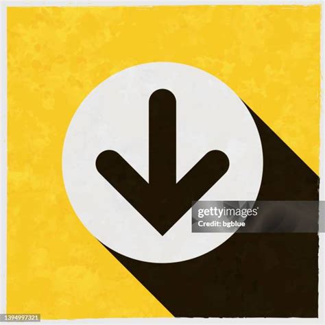 Down Arrow Button Icon With Long Shadow On Textured Yellow Background High Res Vector Graphic
