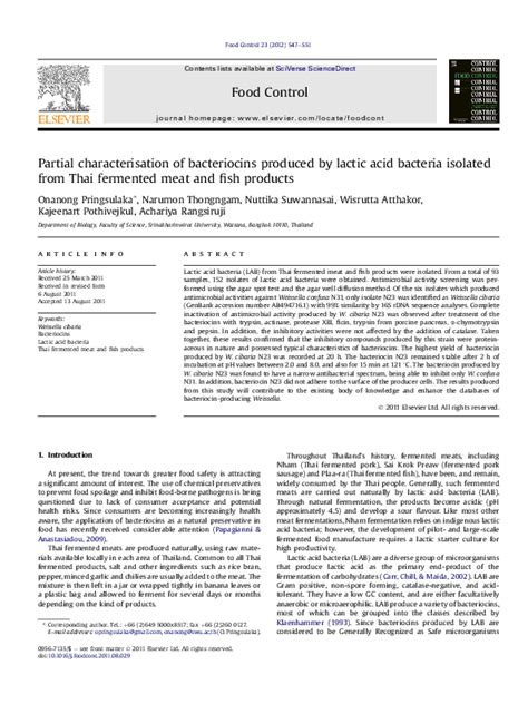 Pdf Partial Characterisation Of Bacteriocins Produced By Lactic Acid
