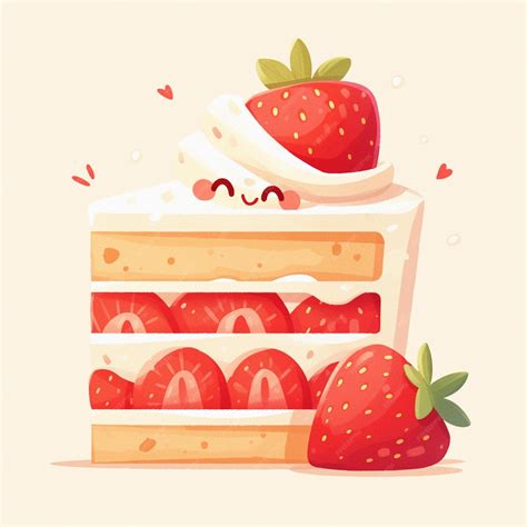 Premium Vector Sweet Strawberry Shortcake Lovely Cartoon Style