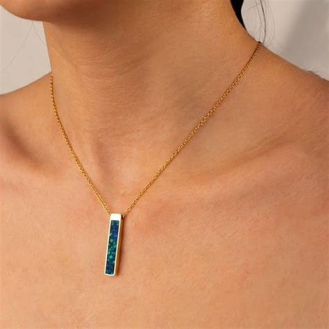 Black Emerald Opal Glowstone Bar Pendant Necklace Patrick Adair Designs