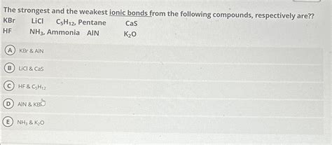 Solved The Strongest And The Weakest Ionic Bonds From The