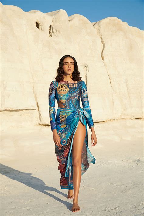 Long Sleeved Halo Swimsuit Paired With Beach Bum Sarong In Cappadocia
