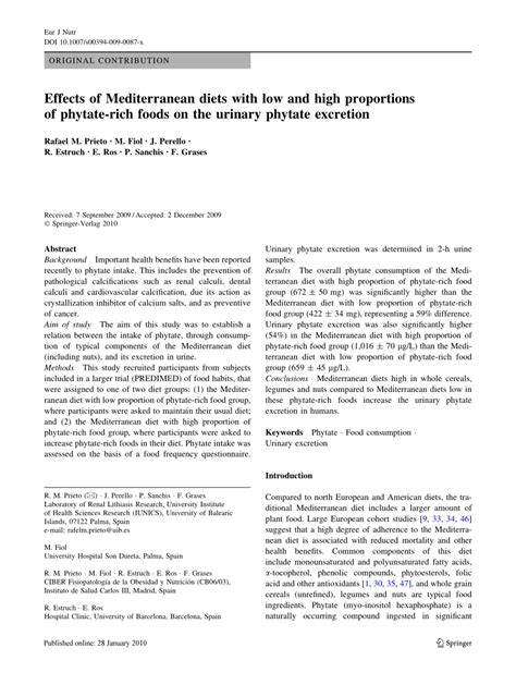 Pdf Effects Of Mediterranean Diets With Low And High Proportions Of