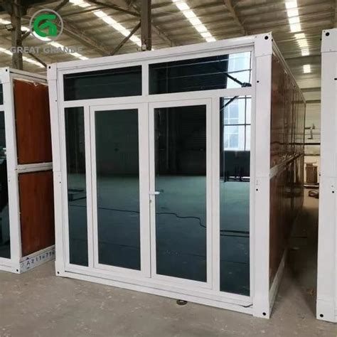 Customized Prefab Folding Container House Steel Glass Door Brown Wall