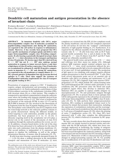 Pdf Dendritic Cell Maturation And Antigen Presentation In The Absence Of Invariant Chain