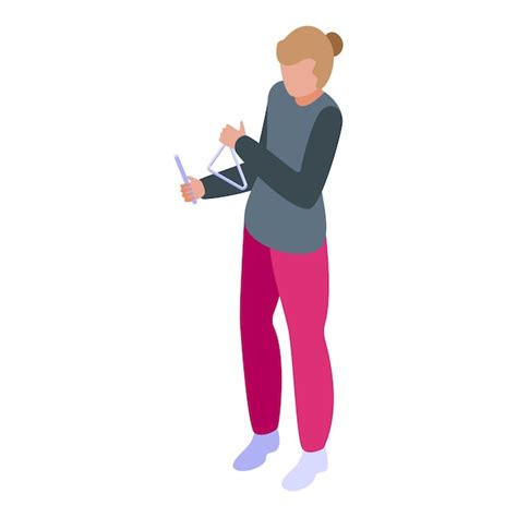 Premium Vector Female Musician Playing Triangle Standing And Holding