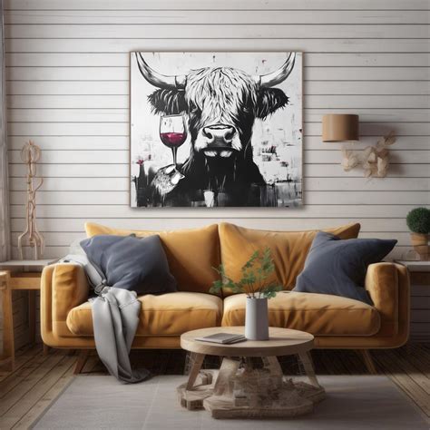Highland Cow Digital Print Funny Animal Drinking Red Wine Printable