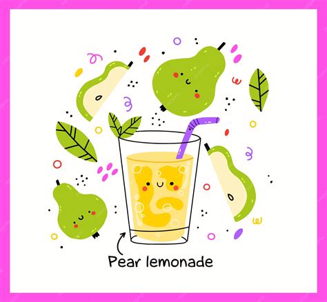 Premium Vector Cute Lemon Lemonade Glass With Cute Pear Kawaii