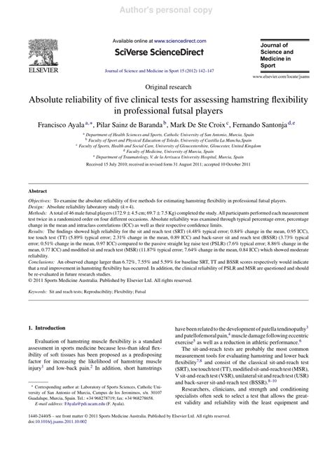 Pdf Absolute Reliability Of Five Clinical Tests For Assessing