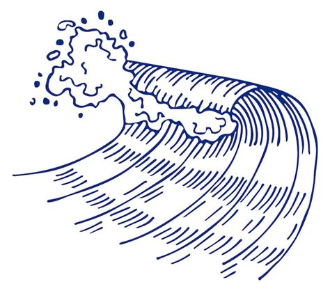 Premium Vector Ocean Wave Ink Drawing Storm Blue Splash