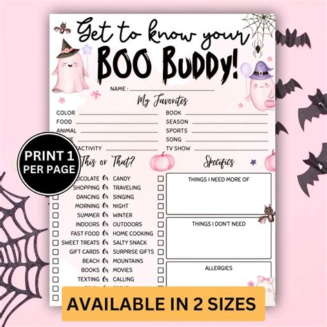 Halloween Boo Buddy Questionnaire Editable Boo Buddy Canva Template