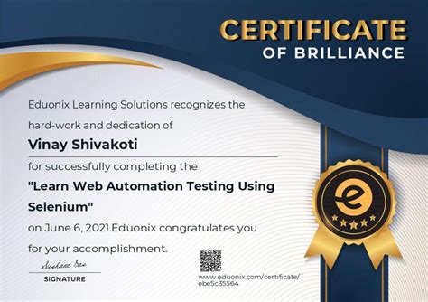 Completion Certificate For Learn Web Automation Testing Using Selenium