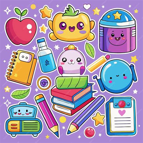 Cute School Supplies Stickers With Kawaii Faces Premium Ai Generated