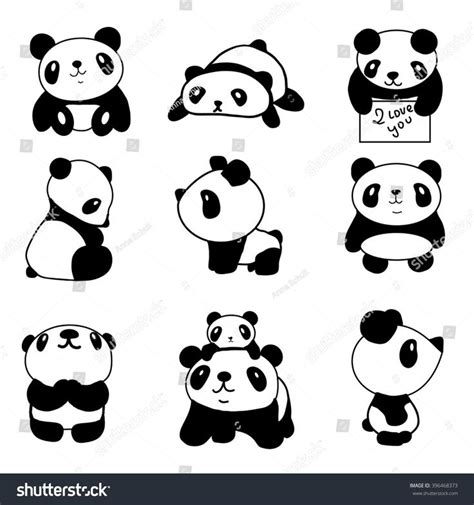 Set Stylized Pandas Different Positions Stock Vector Royalty Free Shutterstock
