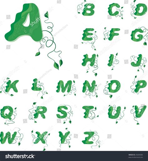 Green Vector Letters Decorated Grassy Curls Stock Vector Royalty Free