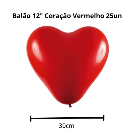 Balão Art Latex Coração Vermelho 12 Polegadas 25 Unidades Minha Festa