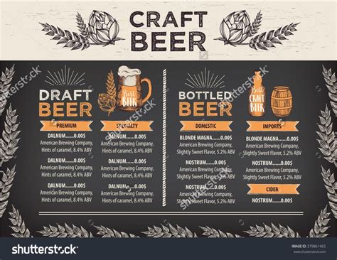 Beer Restaurant Brochure Vector Alcohol Menu Design Vector Bar