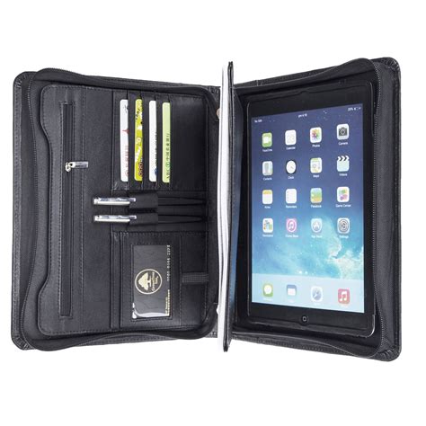 Personalized Fine Leather Portfolio Organizer Zippered Padfolio Case