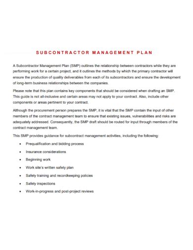 Free 10 Subcontractor Management Plan Samples [ Construction Safety Performance ]
