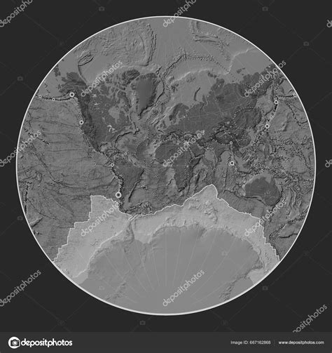 Antarctica Tectonic Plate Bilevel Elevation Map Lagrange Projection Centered Meridionally Stock