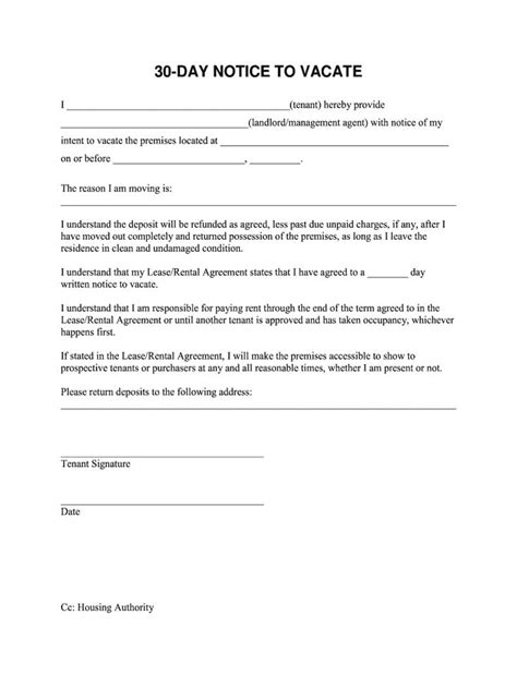 30 Day Notice To Vacate Template Fill Out And Sign Printable Pdf