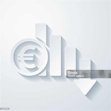 Euro Rate Decrease Icon With Paper Cut Effect On Blank Background Stock