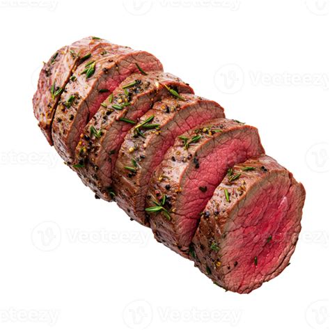 Sliced Medium Rare Beef Tenderloin Showcasing Delicious Texture 65942239 Png