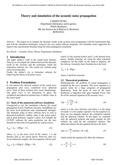 Pdf Theory And Simulation Of The Acoustic Noise Propagation