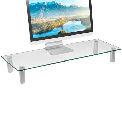 Wali Rectangular Tempered Glass Monitor Riser Desktop Stand Height