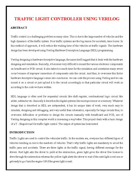 Traffic Light Controller Using Verilog Traffic Light Controller Using
