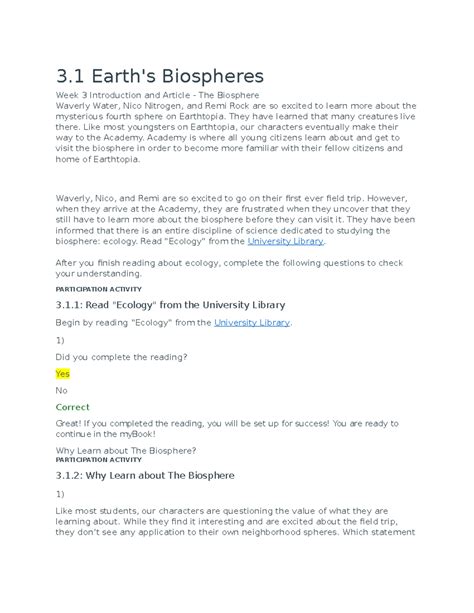Assignment 31 Earths Biosphere 3 Earths Biospheres Week 3