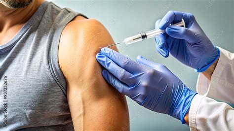 Close Up Of A Syringe Being Inserted Into The Deltoid Muscle Of A