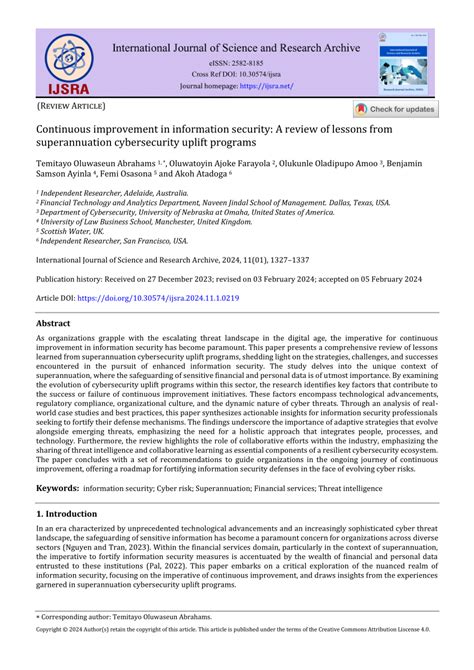 PDF Continuous Improvement In Information Security A Review Of Lessons From Superannuation