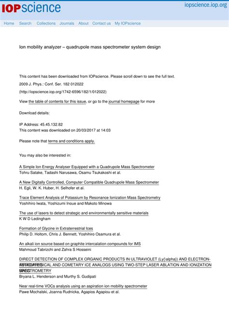 Pdf Ion Mobility Analyzer Quadrupole Mass Spectrometer System Design