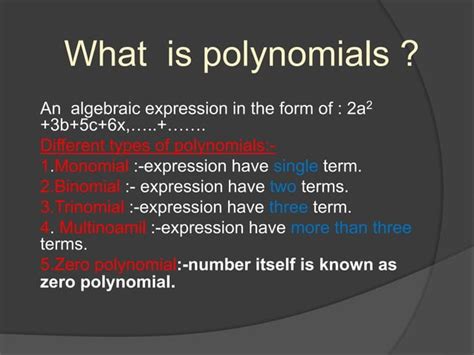 Class 9th Chapter 2 Maths Polynomials Pptx Physics Science