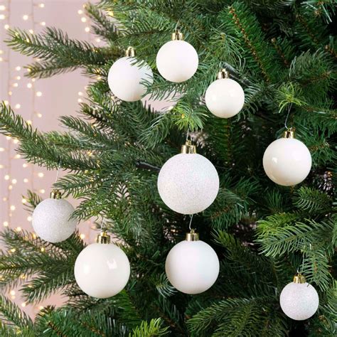 Lot De 30 Boules De Noël Assorties Alpine Blanc Boule Et Déco De Sapin Eminza