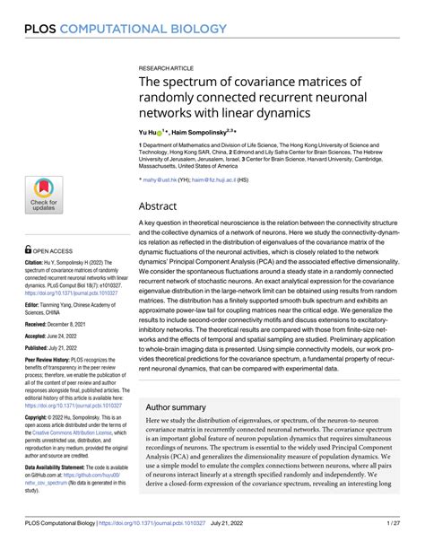 Pdf The Spectrum Of Covariance Matrices Of Randomly Connected Recurrent Neuronal Networks With