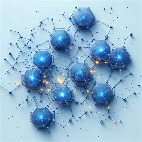 Abstract Digital Data Network With Interconnected Hexagons And Nodes Stock Illustration