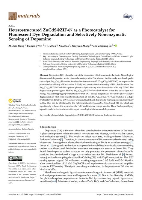 Pdf Heterostructured Zncds Zif 67 As A Photocatalyst For Fluorescent