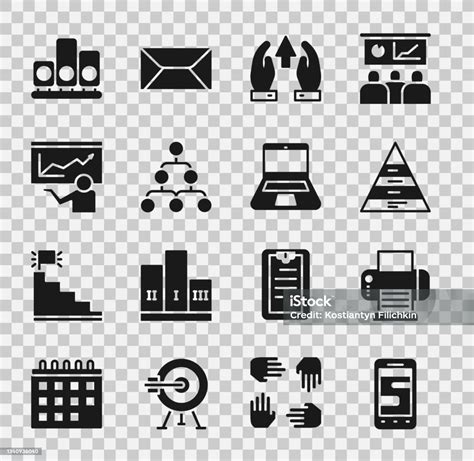 전화 프린터 피라미드 차트 인포그래픽 성장 및 진행 계층 구조 기관지 교육 프리젠 테이션 순위 별 및 랩톱 아이콘에 채팅 메시지를 설정합니다 벡터 개체 그룹에 대한 스톡