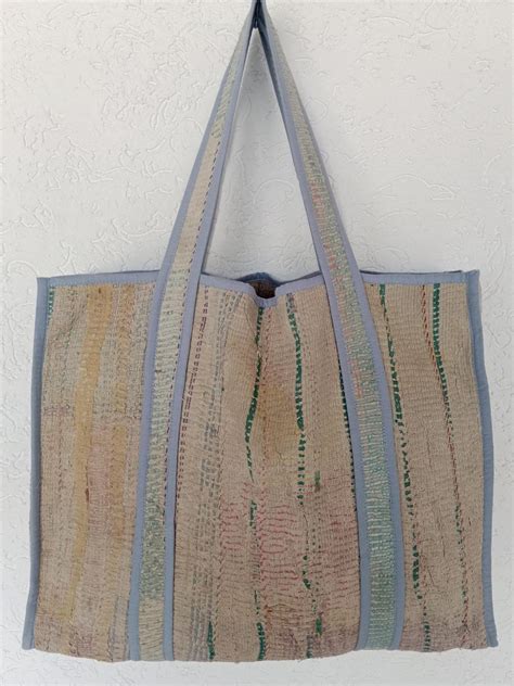 Vintage Kantha Quilted Tote Bag Boho Beach Travel Bag Etsy