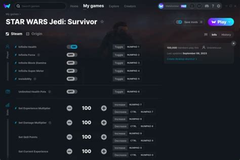 Star Wars Jedi Survivor Cheats And Trainers For Pc Wemod