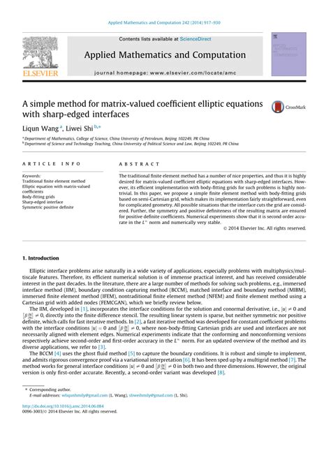pdf a simple method for matrix valued coefficient elliptic equations