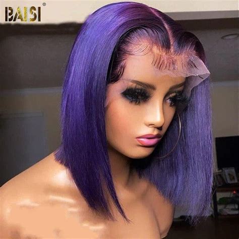 Peruca Bob Reta Frontal Baisi 13x4 Em Corte Quadrado Roxo Em Cabelo 10
