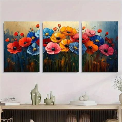 3pcs Colorful Flowers Vintage Abstract Botanical Metal Print Ready To