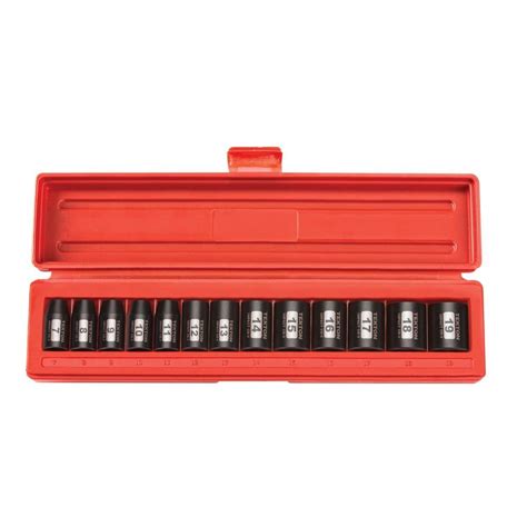 Tekton 3 8 In Drive 7 19 Mm 12 Point Shallow Impact Socket Set 47916 The Home Depot